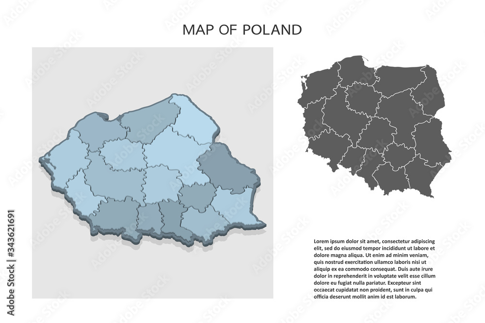 Isometric 3D map of Poland with regions. Political country map in ...