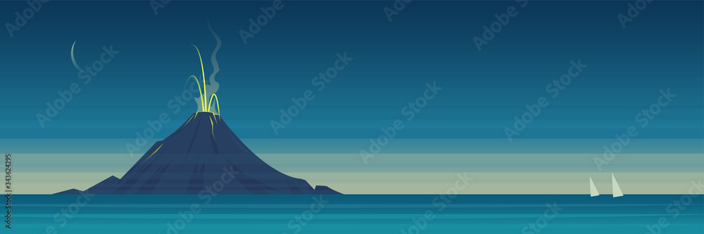 Sea Volcano Eruption Landscape Banner Stock Vector | Adobe Stock