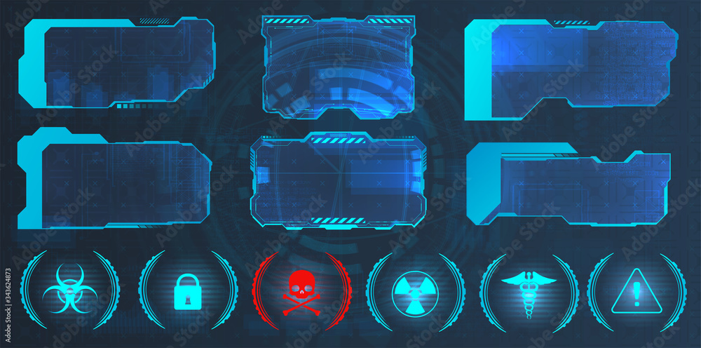 GUI, HUD, UI hi-tech frame screens and small callouts for icons. Good ...