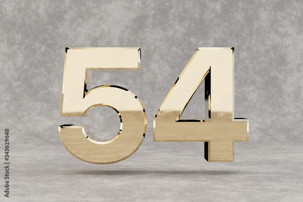 Gold 3d number 54. Glossy golden number on concrete background. 3d ...