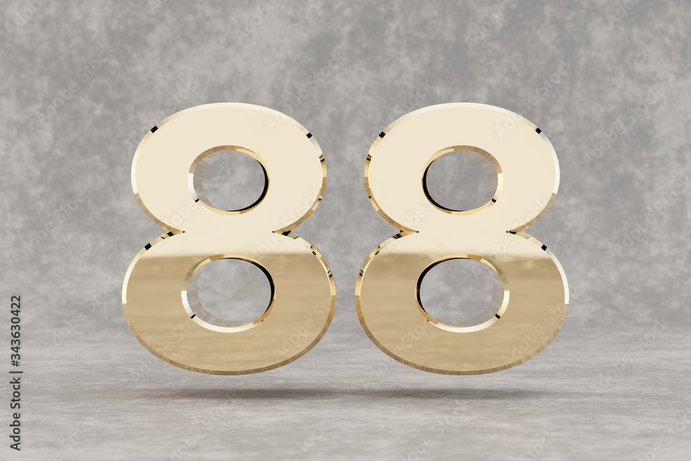 Gold 3d number 88. Glossy golden number on concrete background. 3d ...