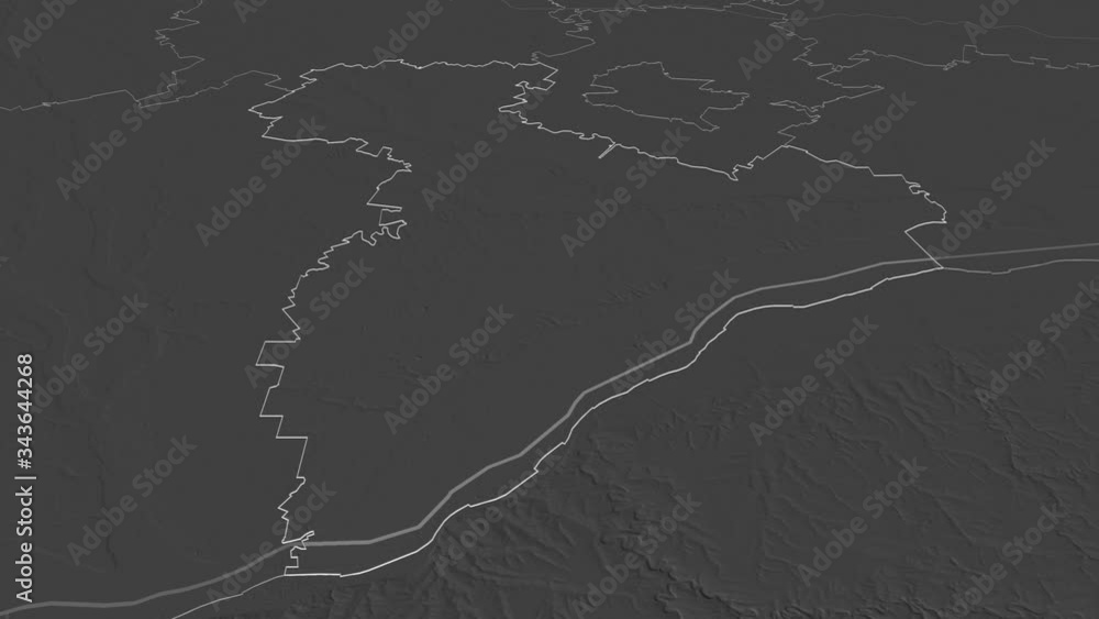 Giurgiu, county with its capital, zoomed and extruded on the bilevel ...
