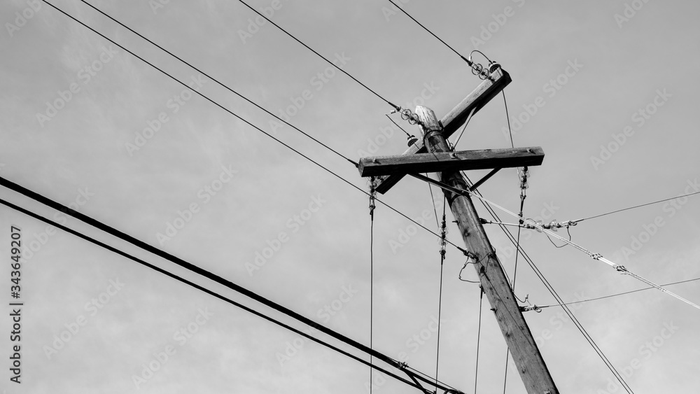Telephone Pole and Electricity Wires Black and White Background ...