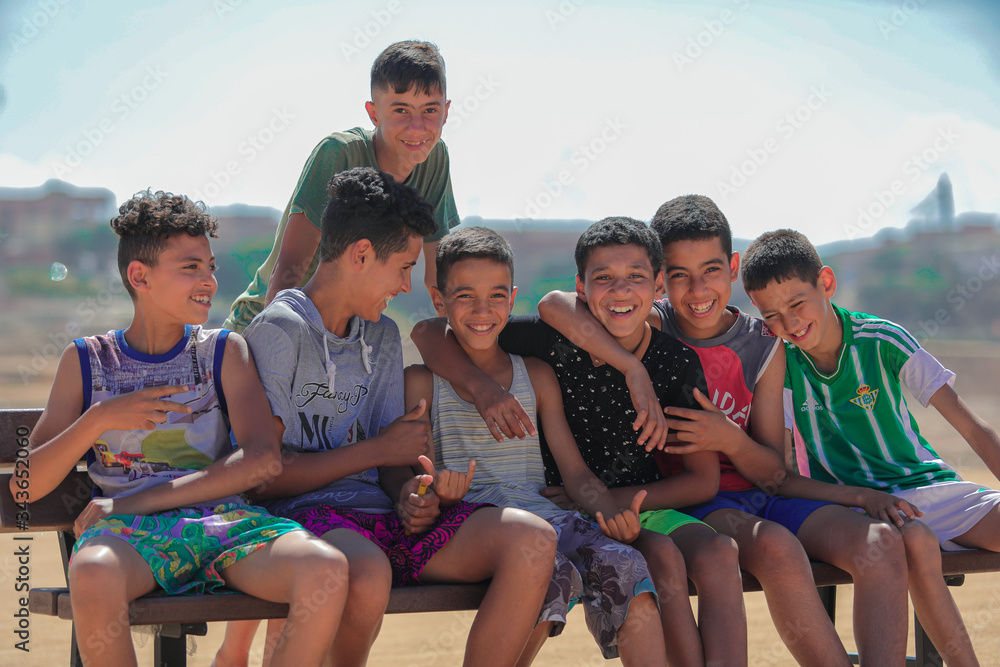 Poor Arab children smile Stock Photo | Adobe Stock