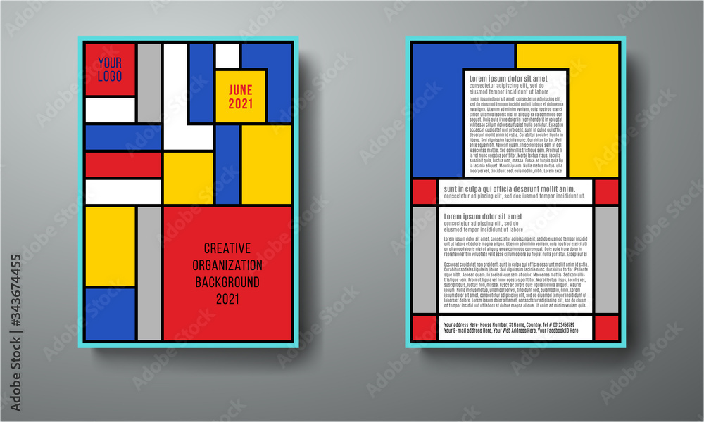 Tribute to Mondrian and De Stijl, vector layout A4 format modern cover ...