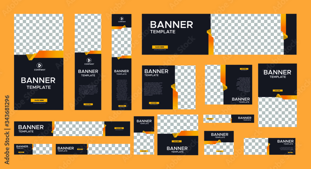 set of modern black banners of standard size with a place for photos ...