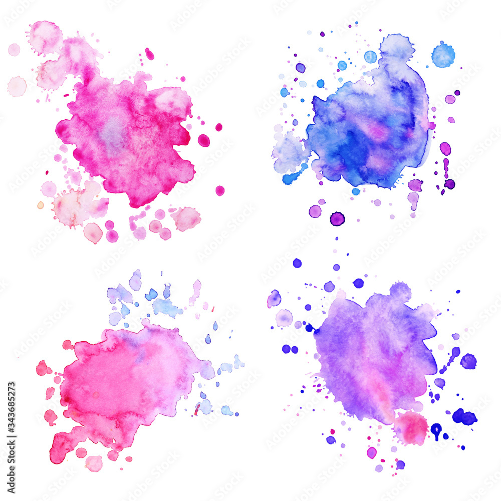 Set of vector watercolor spot with splashes. 4 watercolor blot for your ...