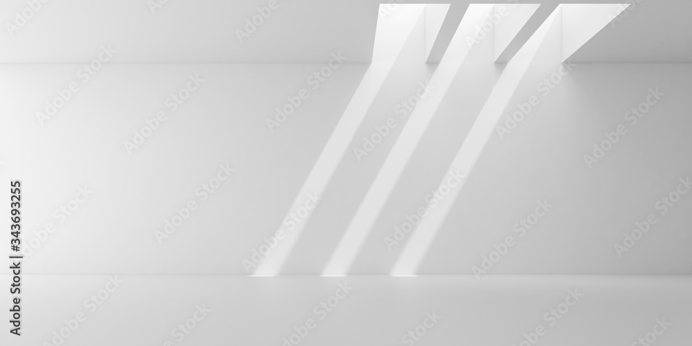 Abstract of white concrete interior with sun light cast the shadow on ...