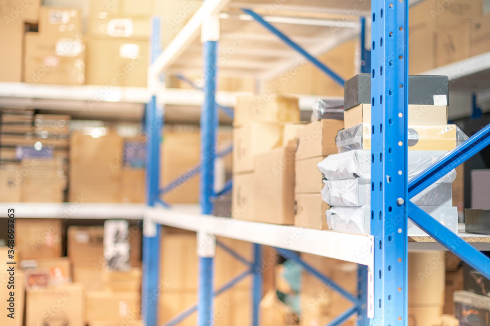 The blue of metal rack prepare to assembling in warehouse or storage ...