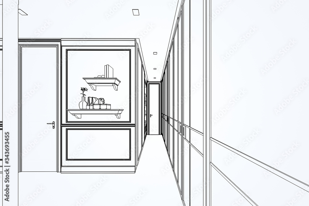 outline sketch drawing interior perspective of house Stock Illustration ...