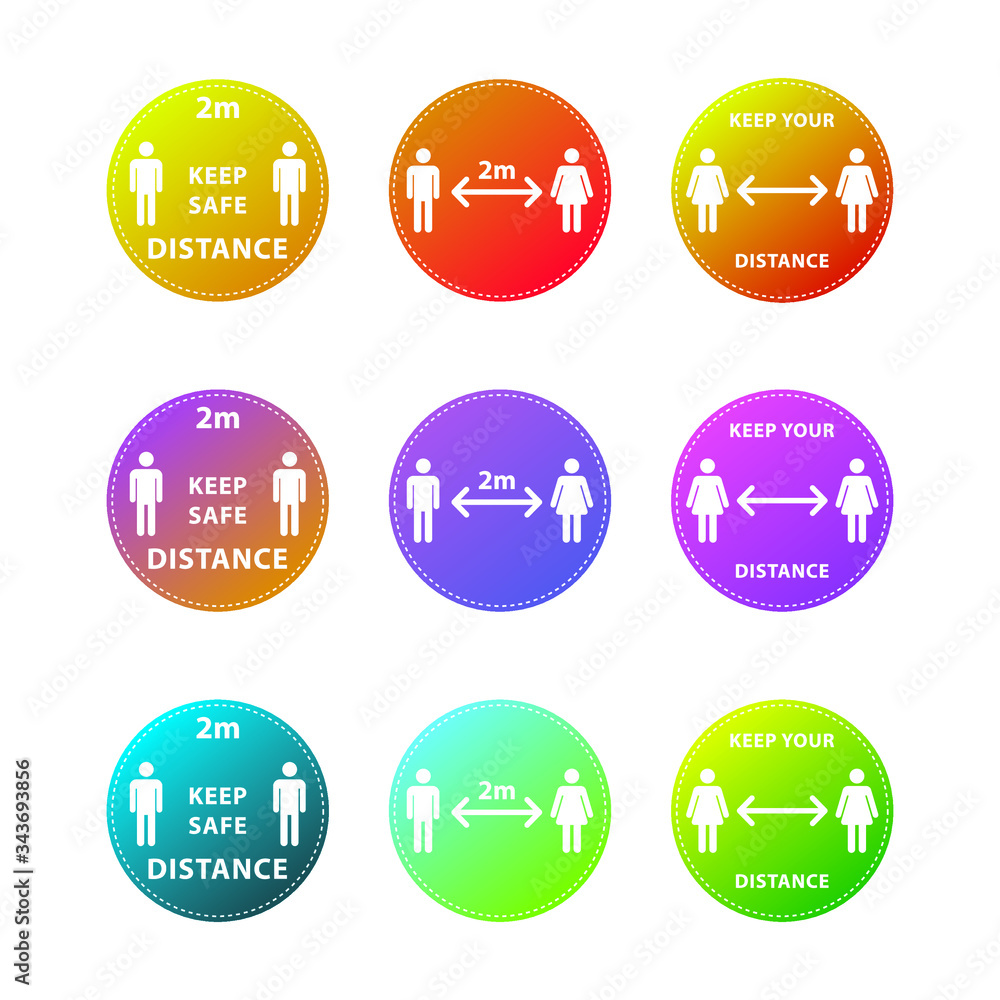 Round floor marking for social distancing, sign keep safe distance ...