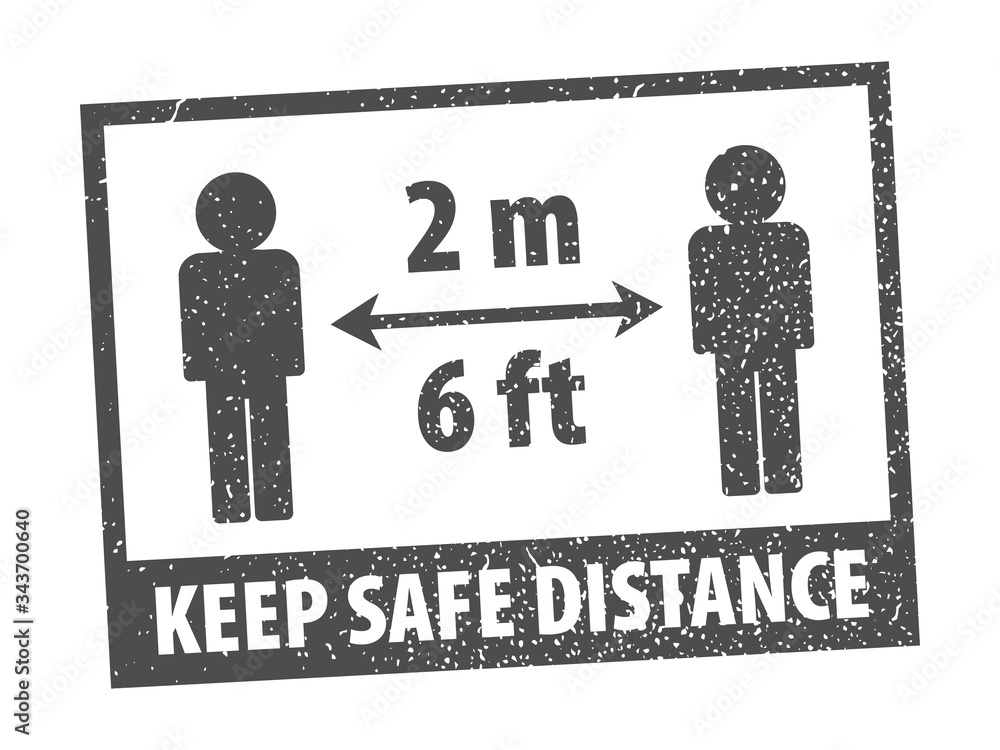 Keep Safe Distance rule gray rubber seal stamp on white background ...
