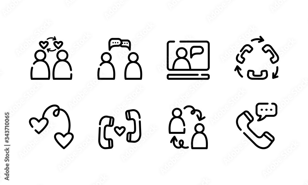 communication and connection outline icons - black line symbols or ...