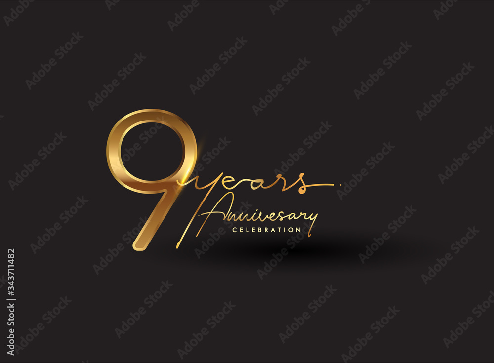 9 Years Anniversary Logo Golden Colored isolated on black background ...