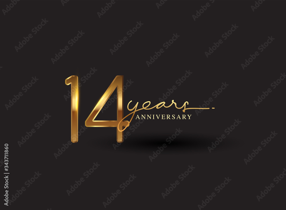 14 Years Anniversary Logo Golden Colored isolated on black background ...