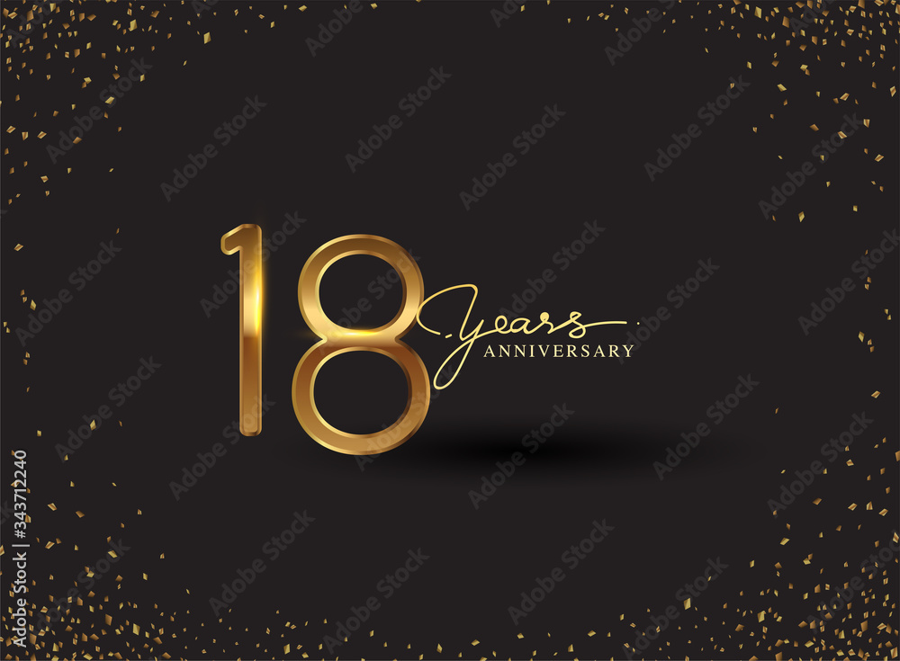 18 Years Anniversary Logo with Confetti Golden Colored isolated on ...