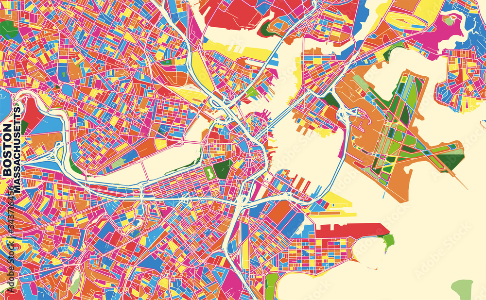 Boston, Massachusetts, U.S.A., colorful vector map Stock Vector | Adobe ...