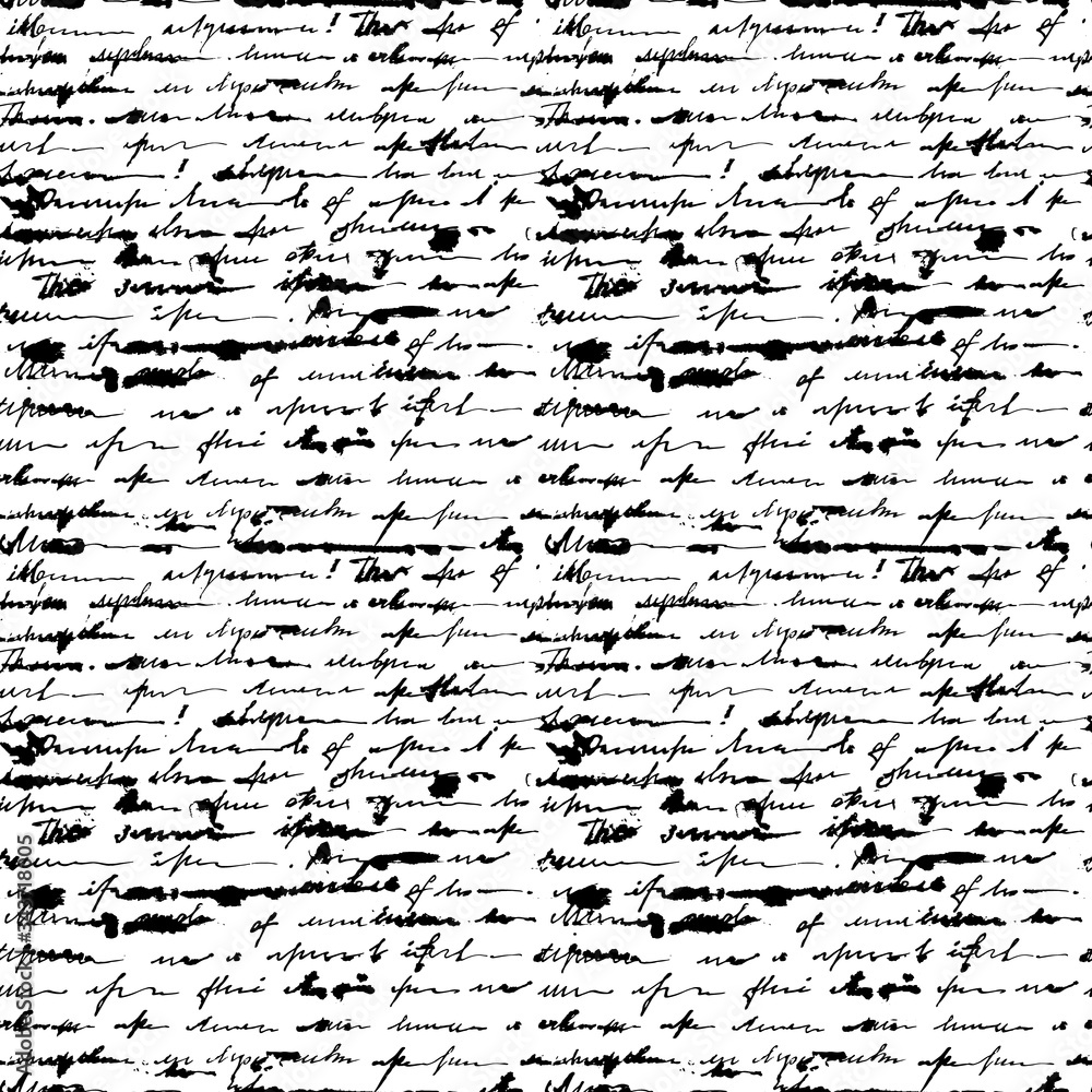 Seamless pattern of unreadable letter. Black and white handwritten ...
