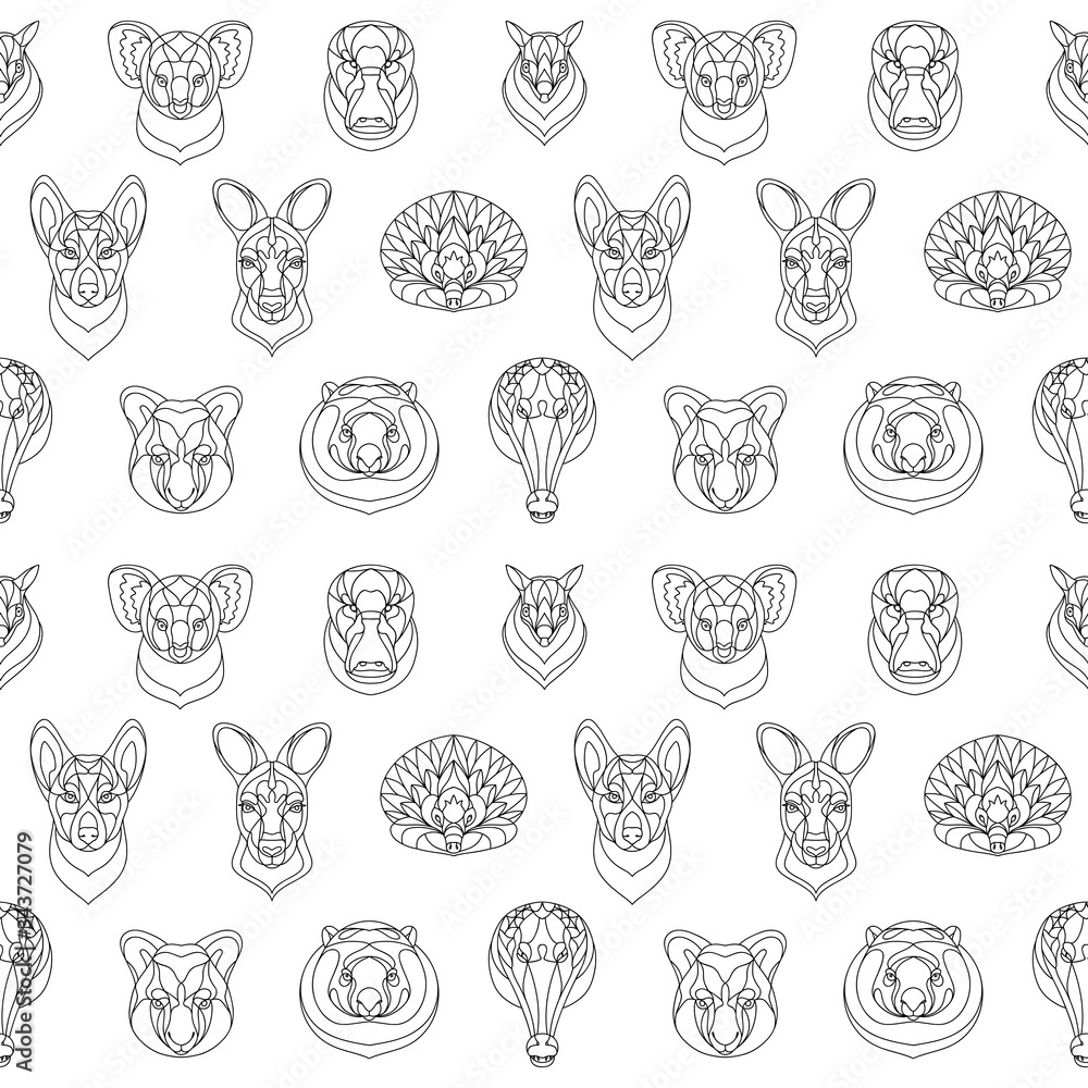 Australian animals outline coloring seamless pattern. Vector ...