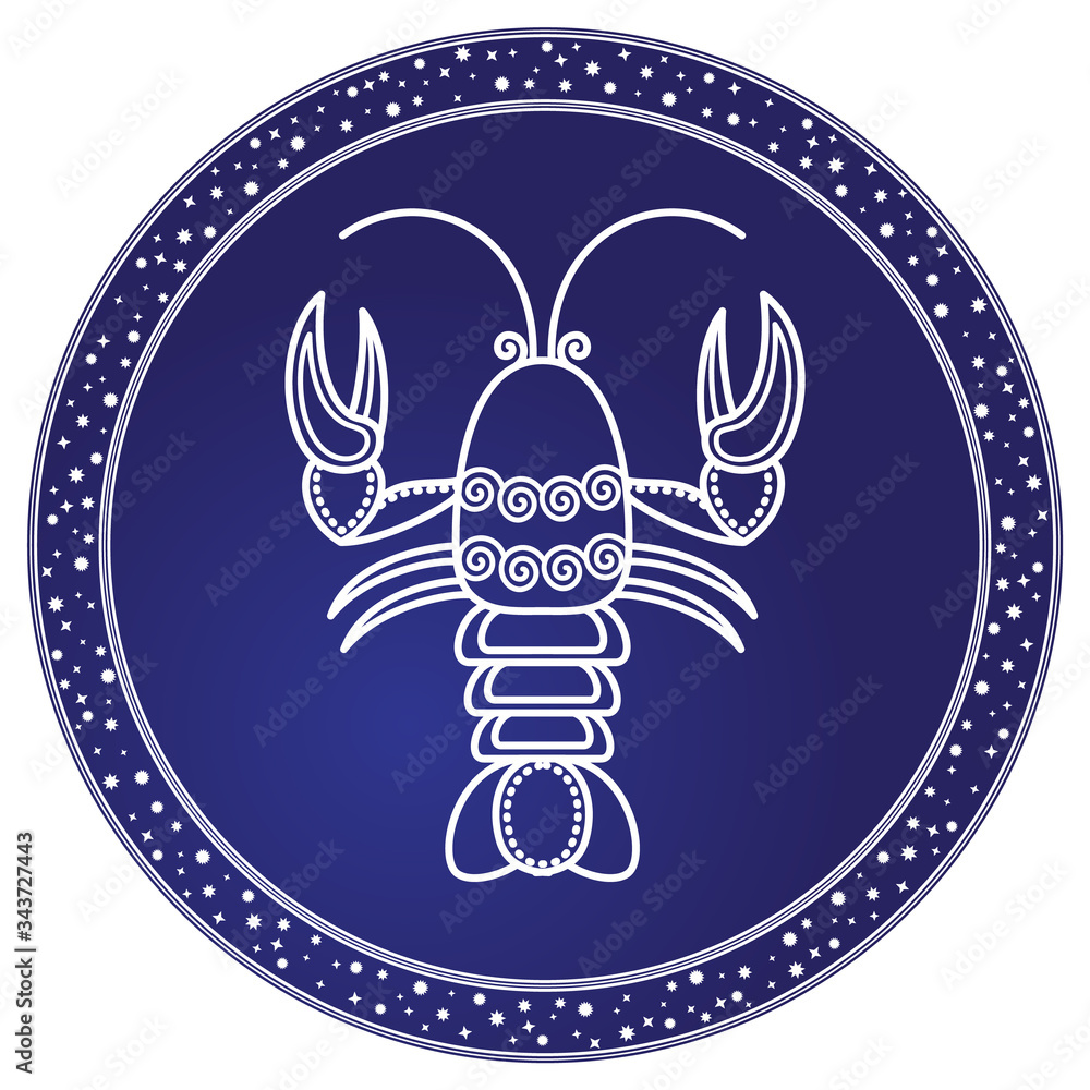 Cancer sign of horoscope with sketch depiction of lobster or crab ...