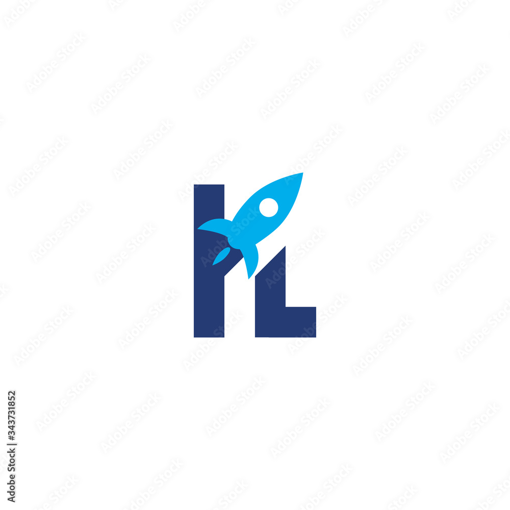 K initial letter with rocket design logo, elements, icons, symbols ...