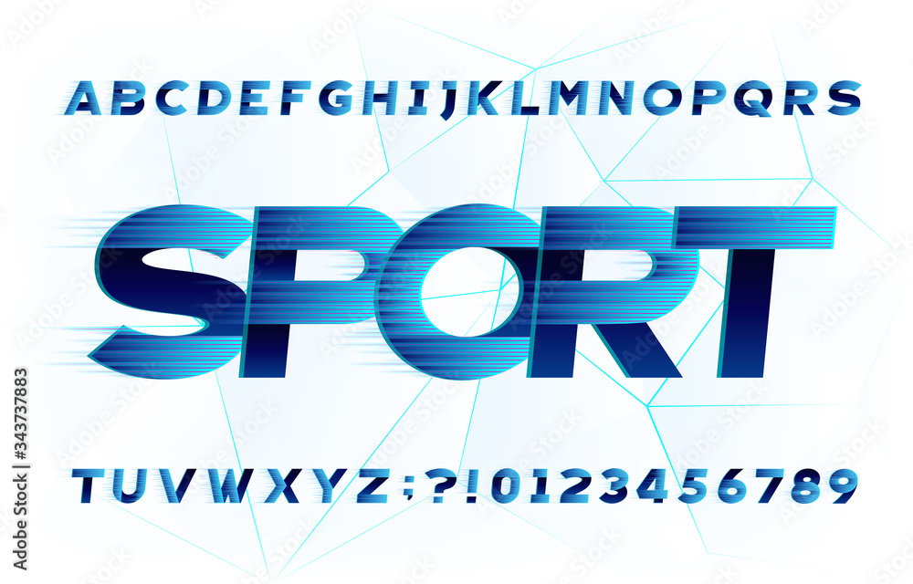 Sport alphabet font. High speed effect letters and numbers on bright ...