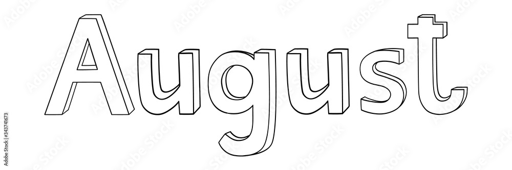 Handwritten names of summer month of the year August. Lettering phrase ...