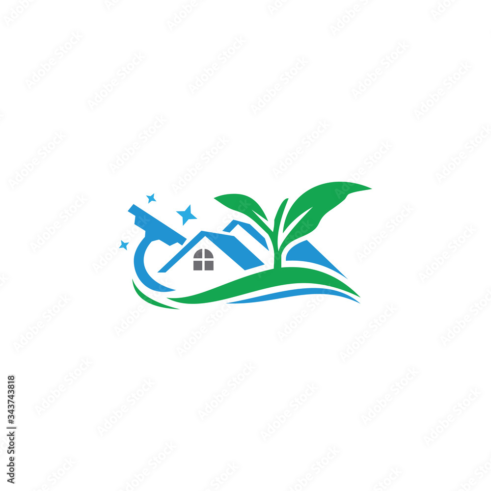 Cleaning green leaves eco home, vector logo design template Stock ...