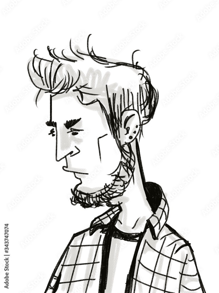 hand drawn sketch portrait of cartoon character young handsome serious ...