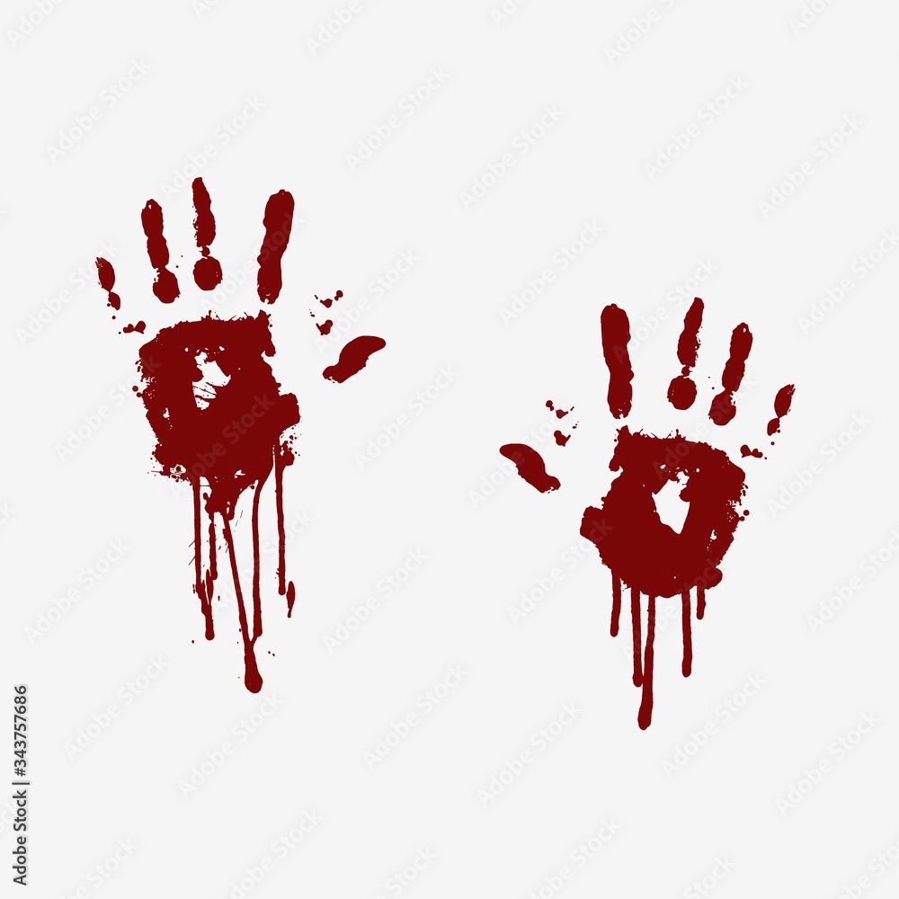 Imprints of bloody human palms with flowing blood. Illustration in ...