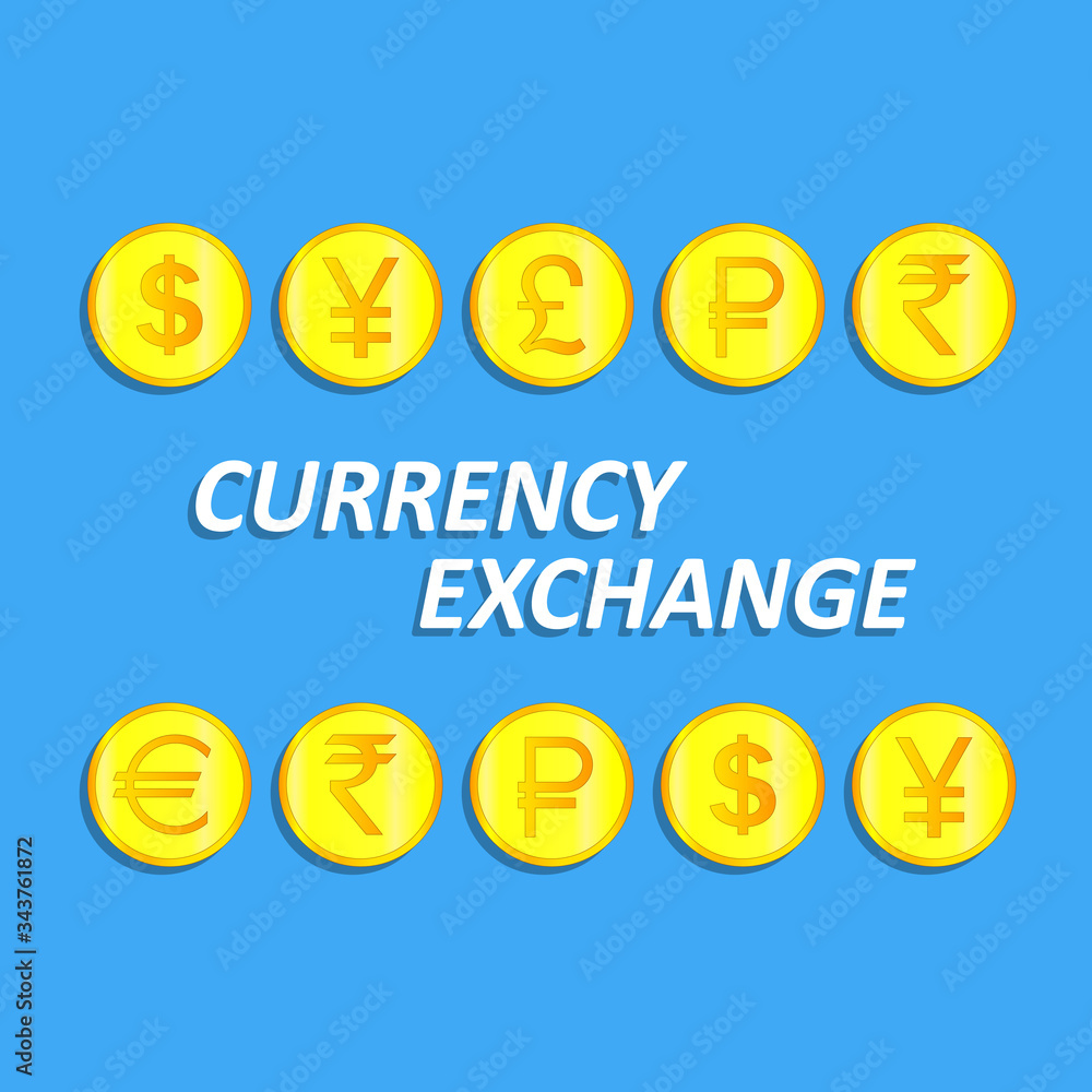 The inscription Currency exchange. Symbols of currencies, money of ...