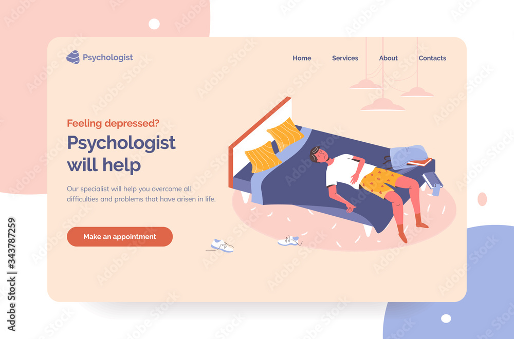 Professional psychologist help landing page first screen. Therapy ...