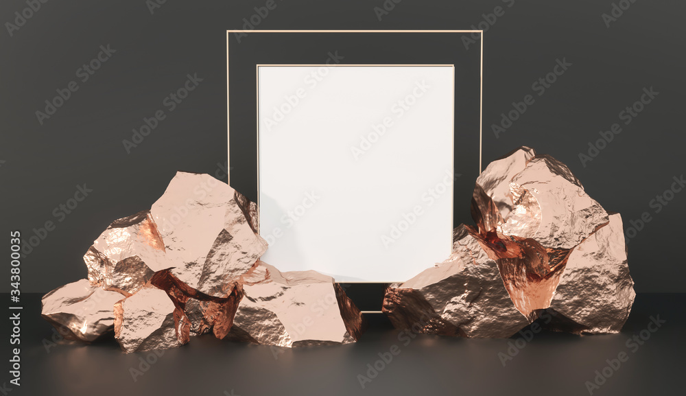 Blank frame picture for invitation poster. Stone and Rock ore shape ...