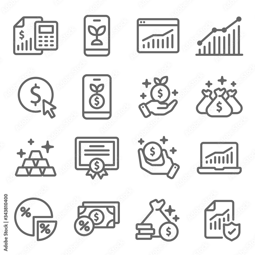 Investment symbol icon set vector illustration. Contains such icon as ...