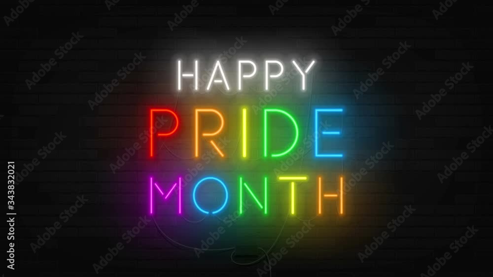 Happy Pride Month flickering neon LGBT symbol. Realistic bright ...