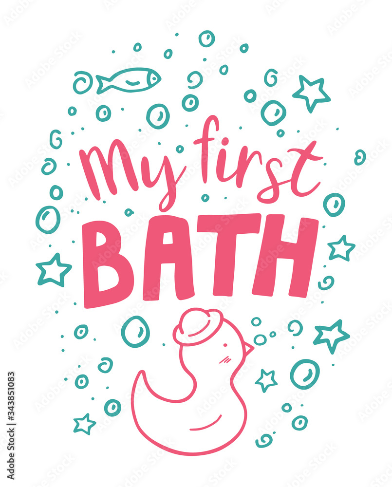 Vector doodle hand drawn template My first Bath Stock Vector | Adobe Stock