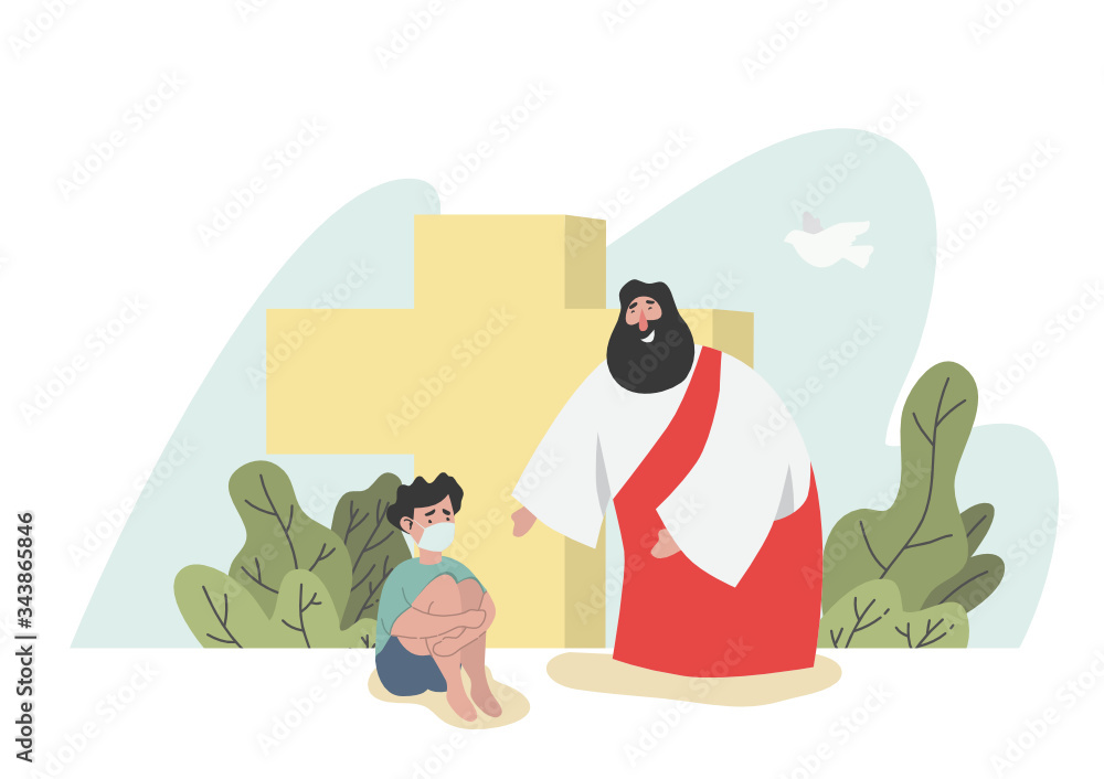 Cartoon drawing of Jesus comforting people Is a vector image or ...