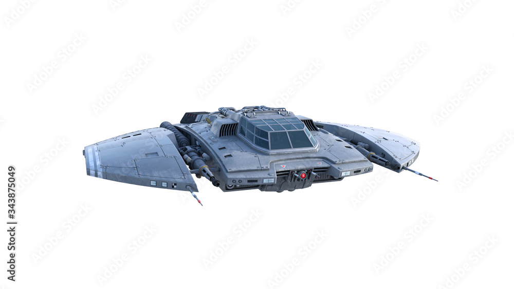 Alien spaceship, UFO spacecraft in flight isolated on white background ...