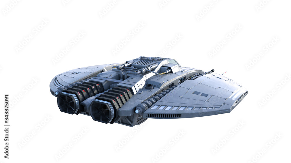 Alien spaceship, UFO spacecraft in flight isolated on white background ...