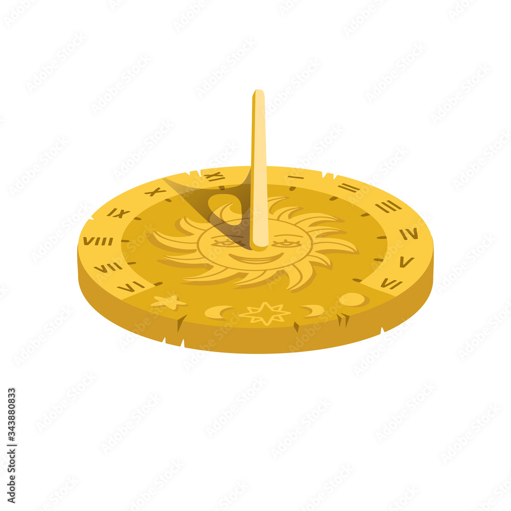 Vector illustration of a sundial. Isolate isomentic volume concept ...