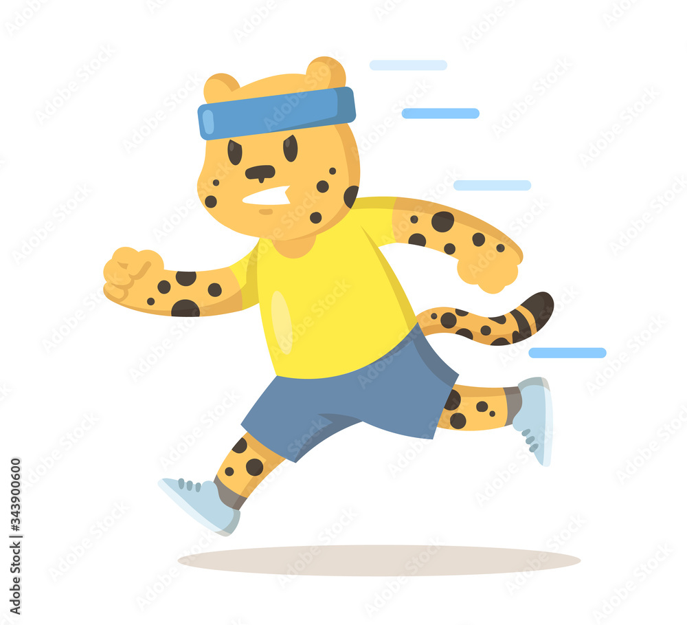Cute cartoon cheetah running, cartoon character. Colorful flat vector ...