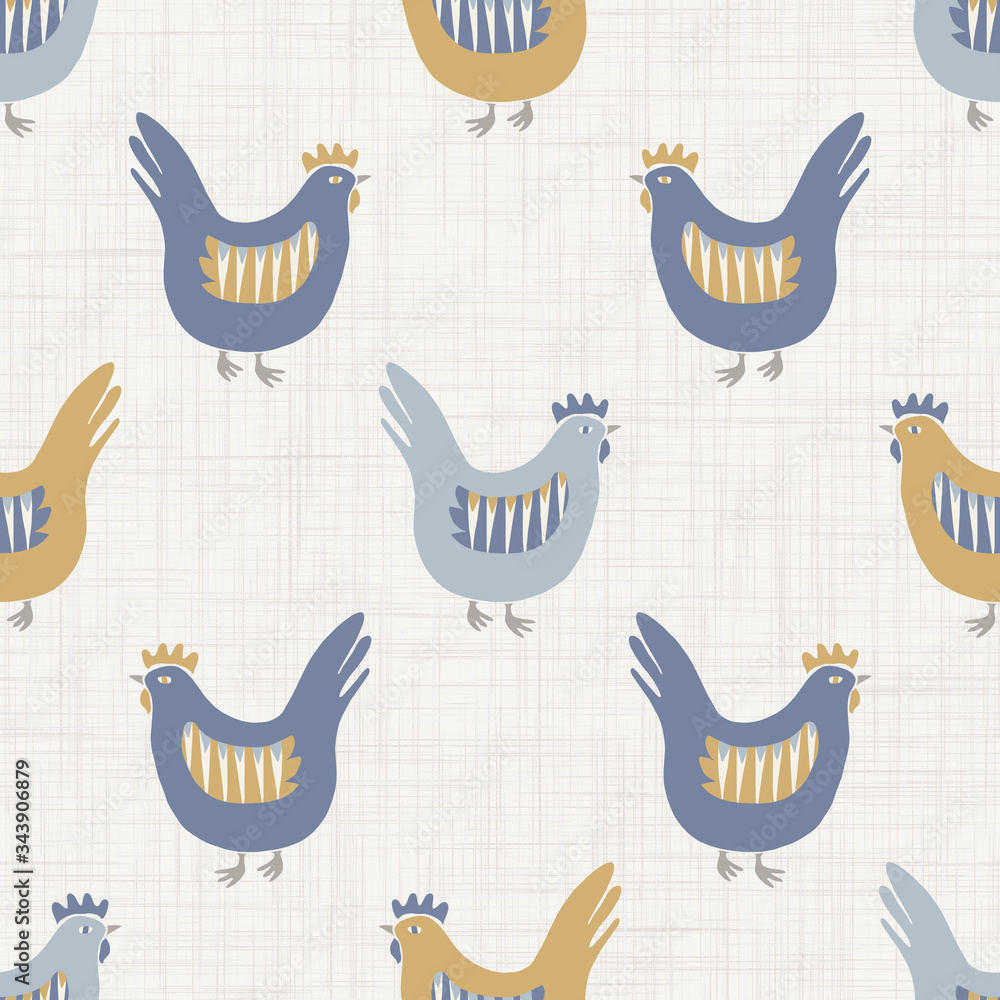 Seamless french farmhouse chicken hen pattern. Provence linen shabby ...