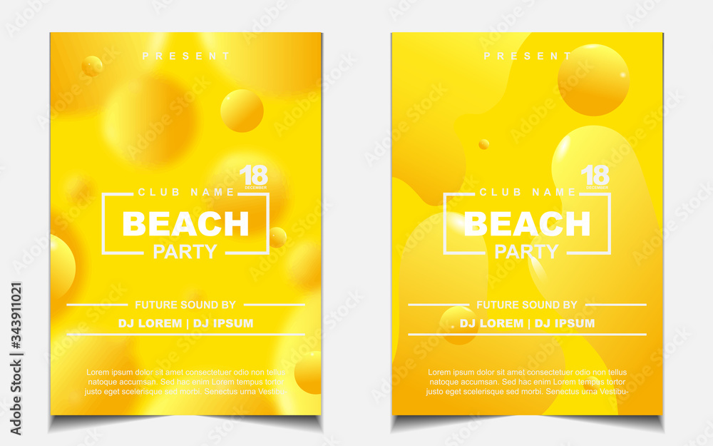 Beach party music layout cover design template background with Yellow ...
