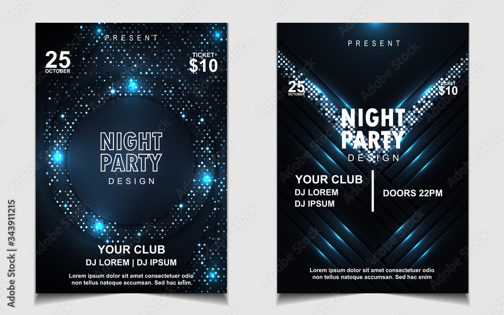 Night dance party music layout cover design template background with ...