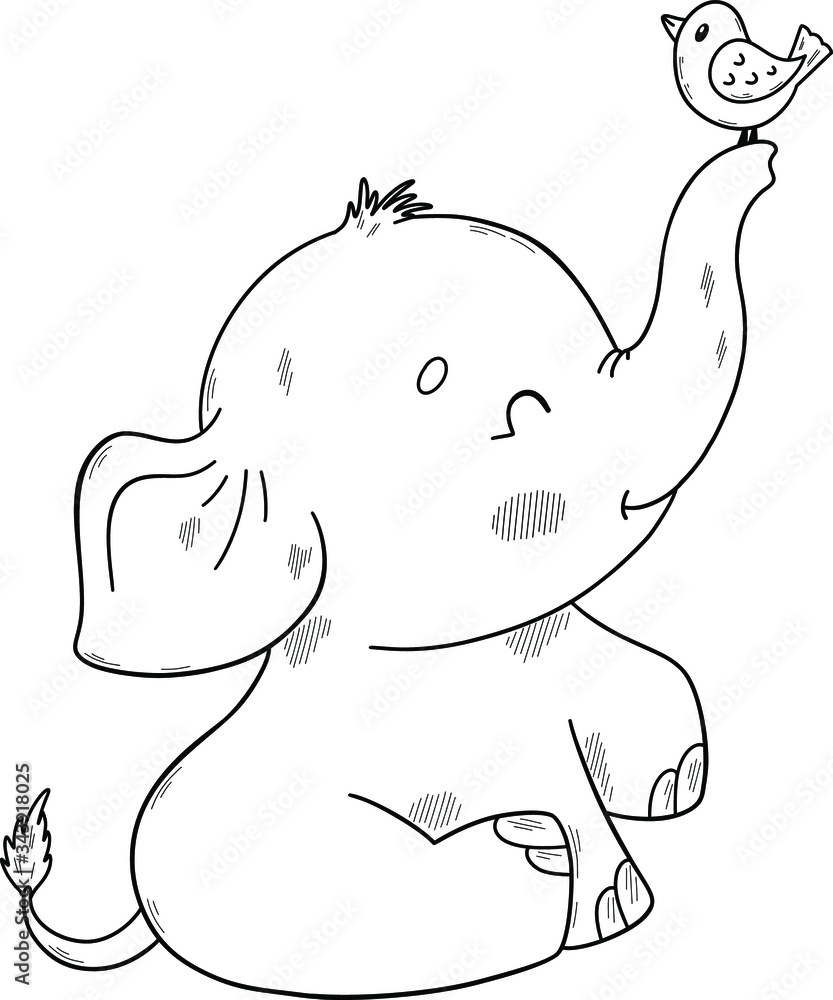 Cute baby elephant. Coloring book page for children Stock Vector ...