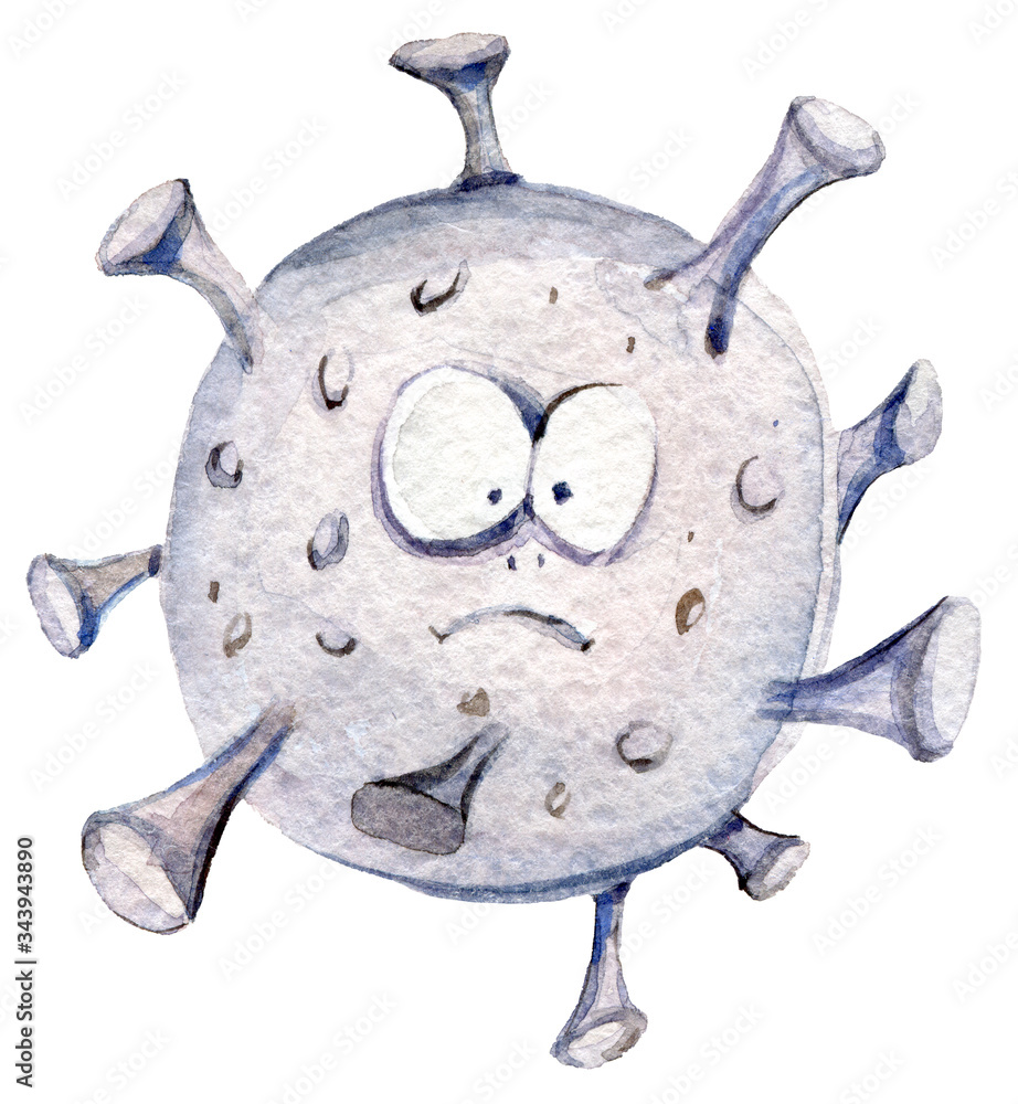 Watercolor hand painted cute angry monster coronavirus. Children's ...