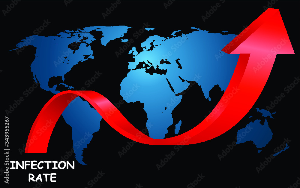 Representation of worldwide virus pandemic infection rate going up on ...