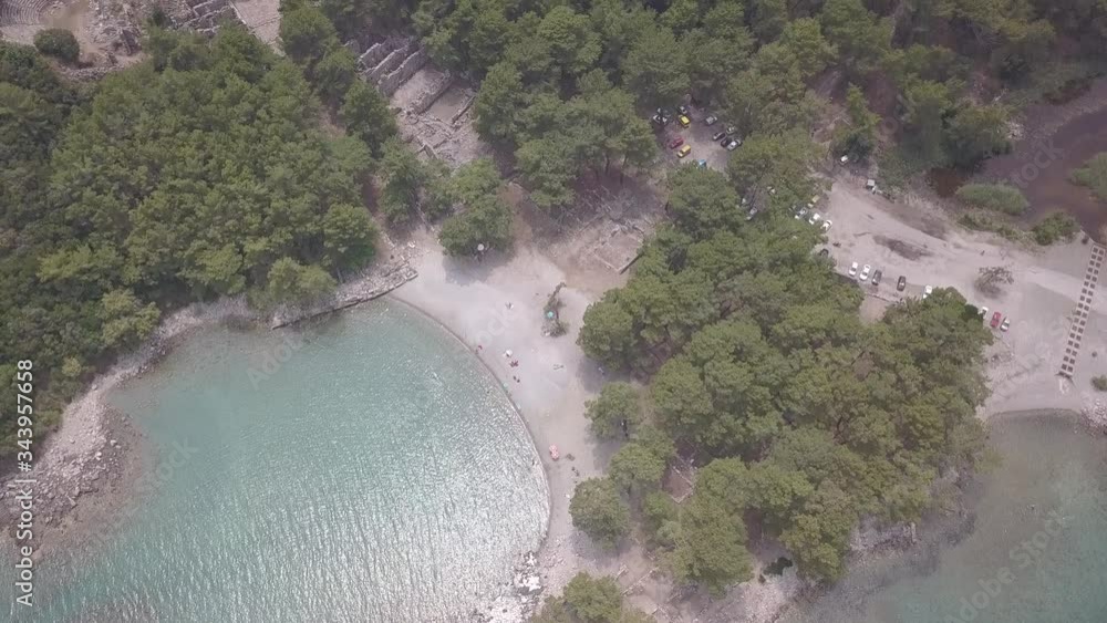A drone at an altitude of 150 m raises the camera over the ancient city ...