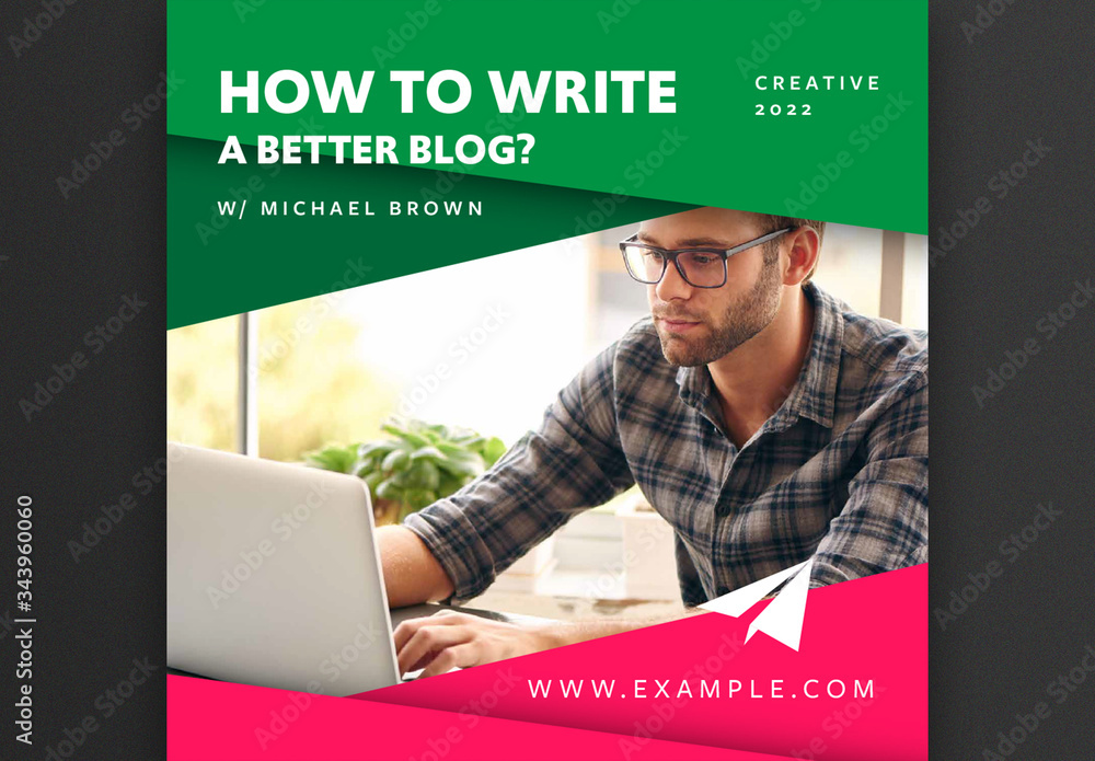 Blogger Social Media Post Layout with Green and Magenta Accents Stock ...