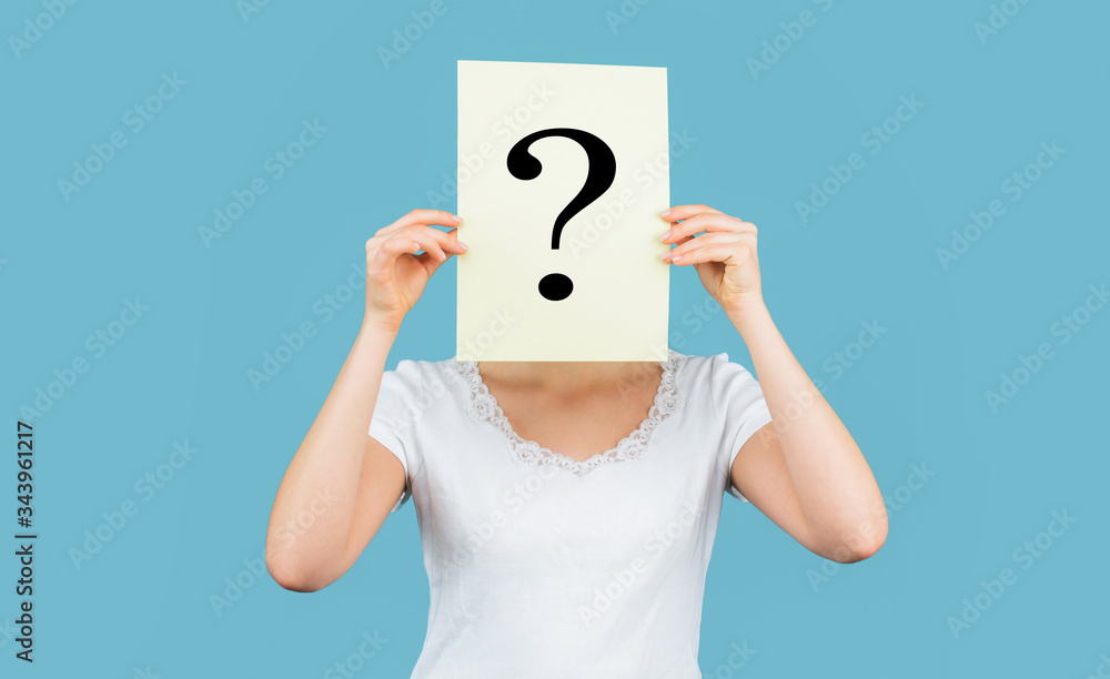 Unknown woman holding question mark. Girl holding paper question mark ...